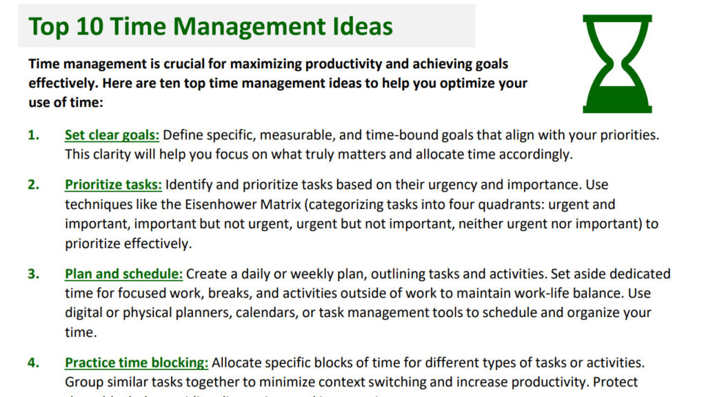 Top 10 Time Management Ideas - IBA
