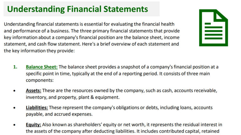 Understanding Financial Statements - IBA
