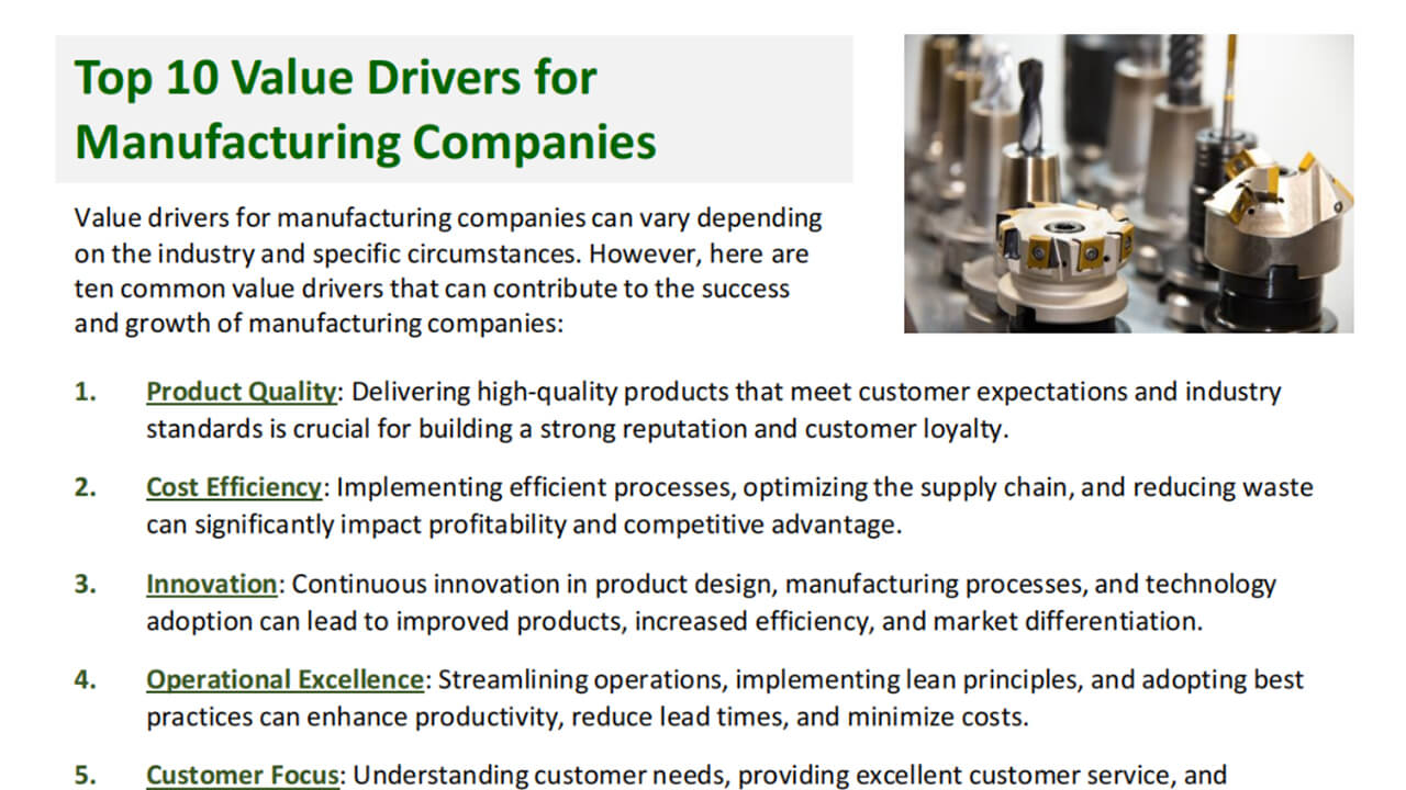 Top 10 Value Drivers for Manufacturing Companies - IBA