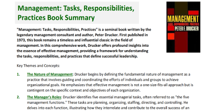 Management: Tasks, Responsibilities, Practices Book Summary - IBA