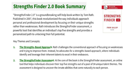 Strengths Finder 2.0 Book Summary - IBA