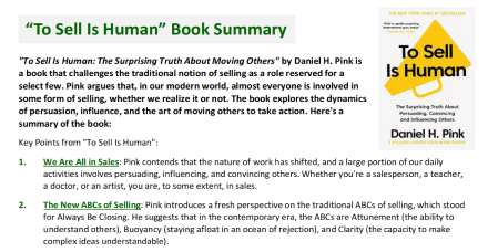 “To Sell Is Human” Book Summary - IBA