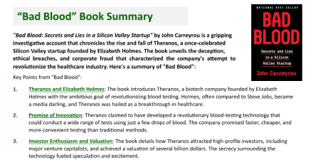 “Bad Blood” Book Summary - IBA